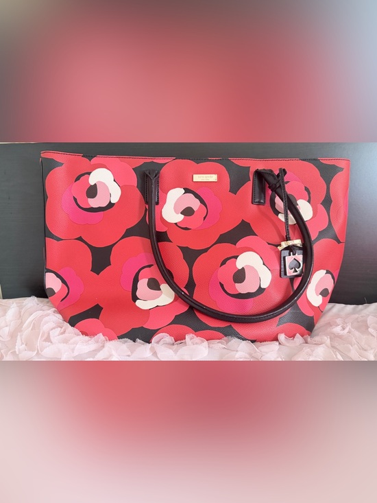 kate spade | Bags | Kate Spade Red And Pink Floral Leather Tote | Poshmark